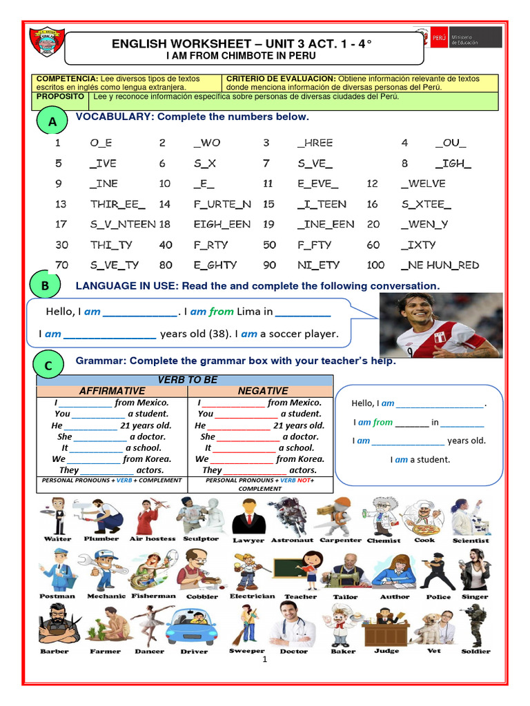 English Worksheet - 4° - Unit 3 Act. 1 | PDF | Linguistics | Linguistic ...