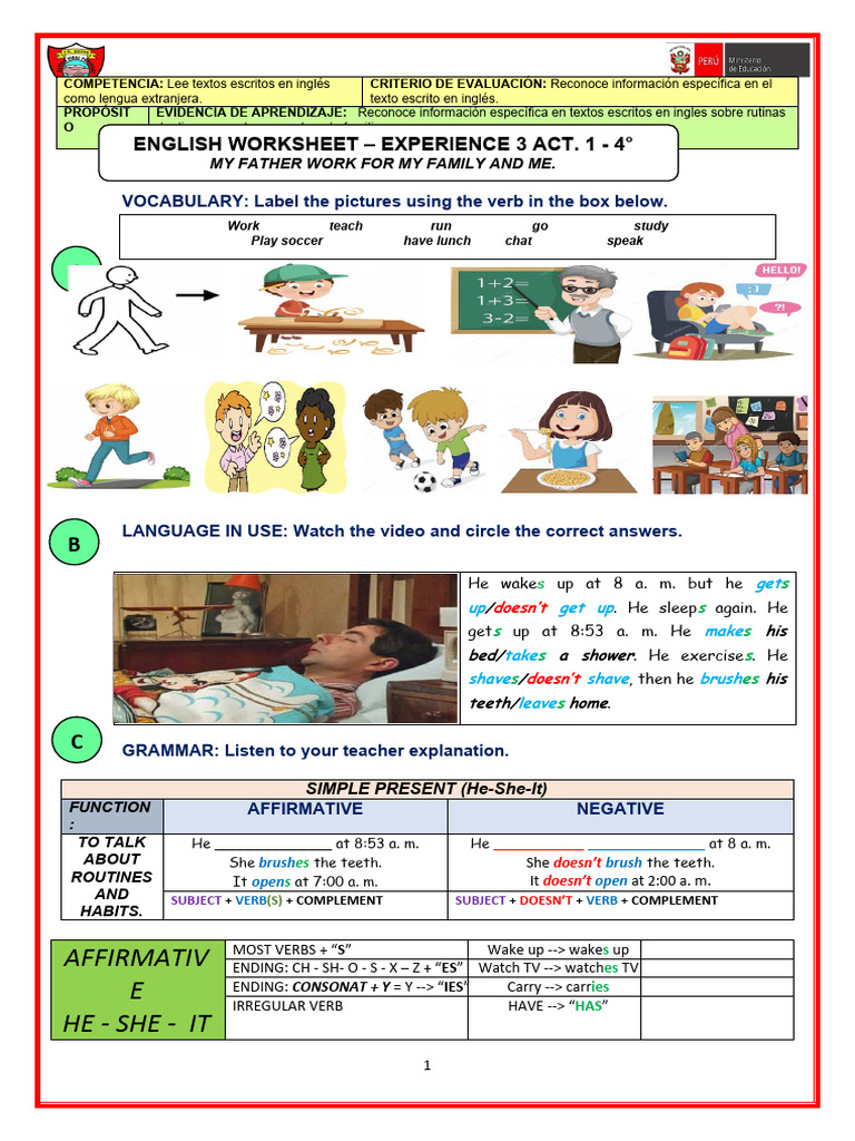 English Worksheet - 4° - Unit 2 Act. 2 | PDF | Human Communication | Syntax