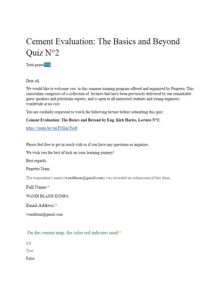 Cement Evaluation (Quiz 2) | PDF | Home & Garden | Technology & Engineering