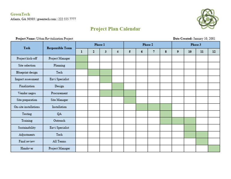 Project Plan Calendar Template | PDF