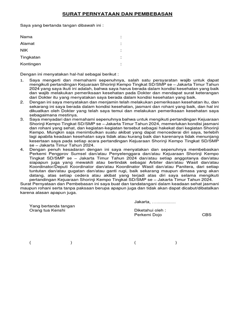 Surat Pernyataan Dan Pembebasan | PDF