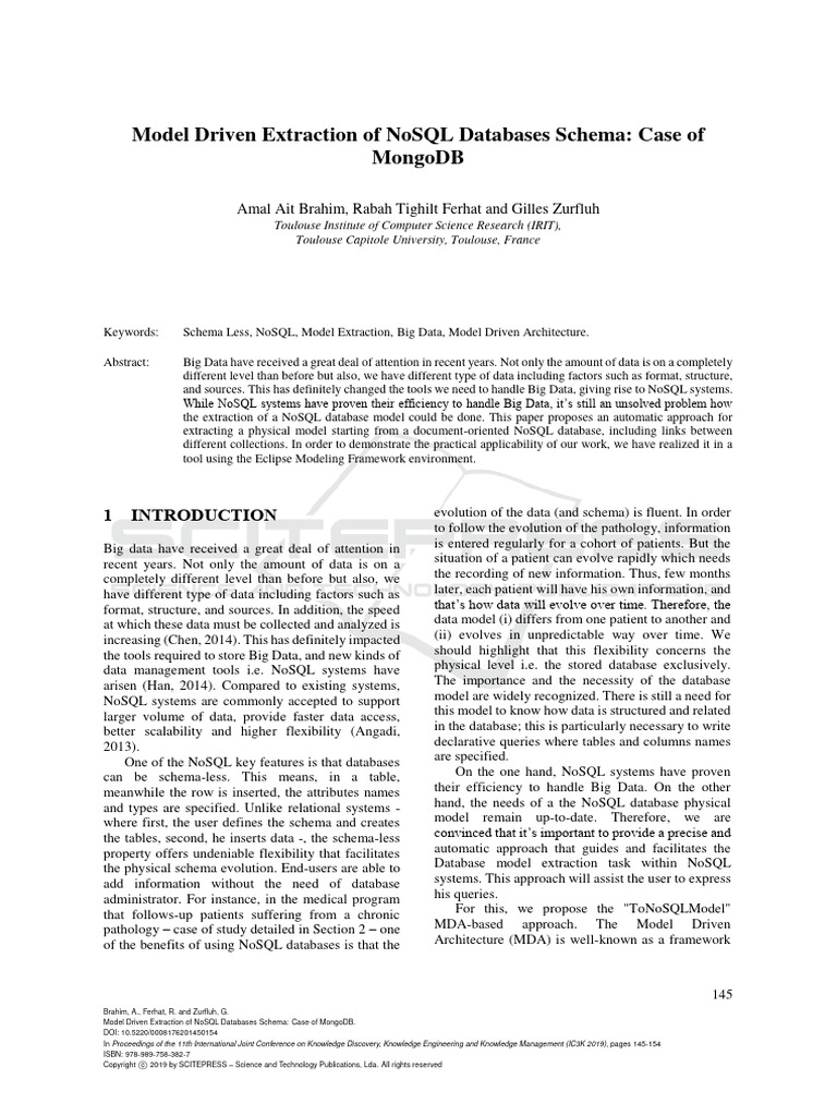 Model Driven Extraction of NoSQL Databases Schema Case of MongoDB | PDF ...