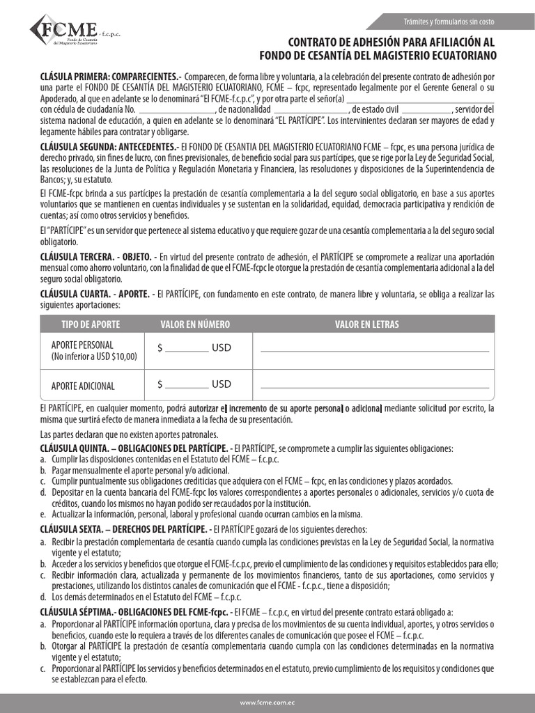 Contrato de Adhesion Al Fcme | PDF | Bancos | Seguro