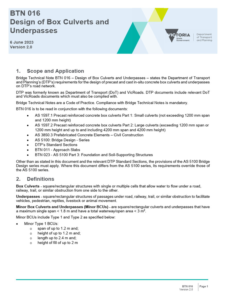 Bridge Technical Note 2023 - 016 Design of Box Culverts v20 June 2023 | PDF | Precast Concrete ...