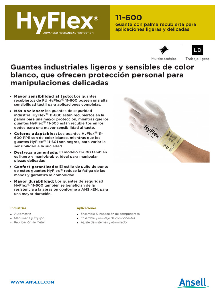 Ficha Hyflex 11-600 | PDF | Guante | Ingeniería de Edificación