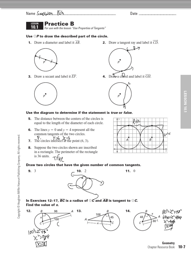 Practice 10.1 | PDF | Tangent | Circle