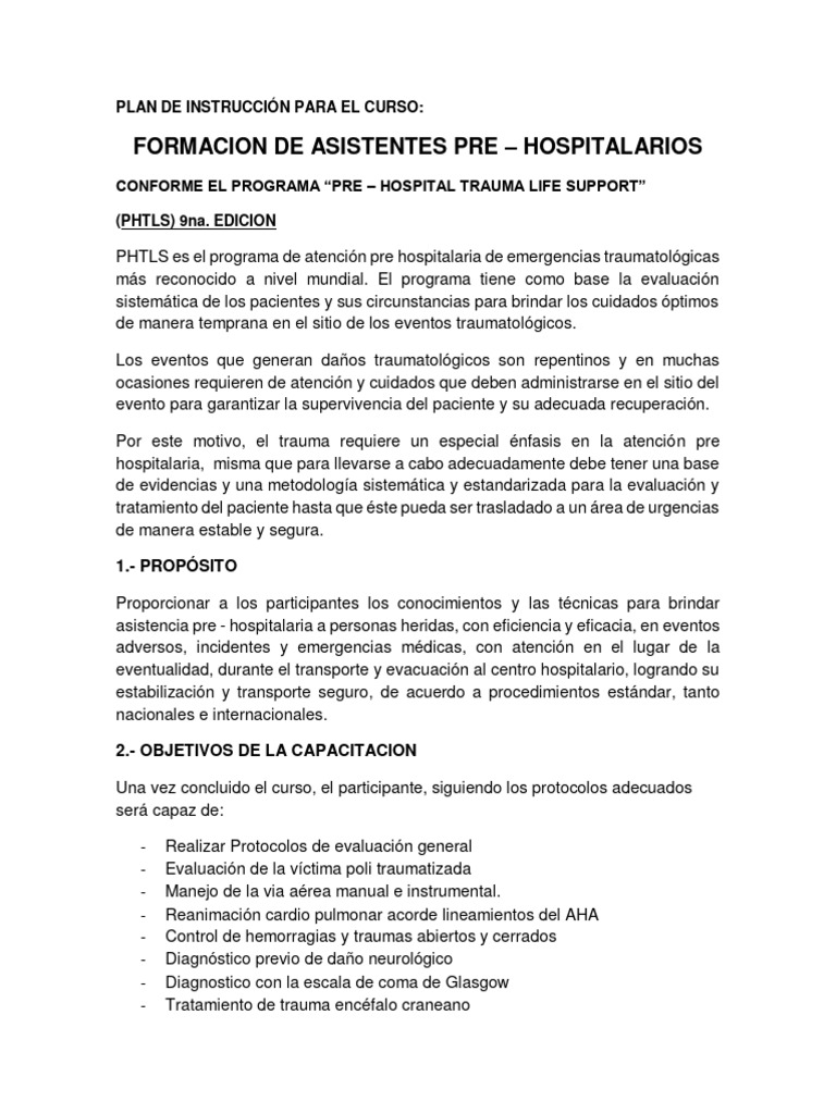 Plan de Instruccion Paux Avanzado | PDF | Hospital | Reanimación ...