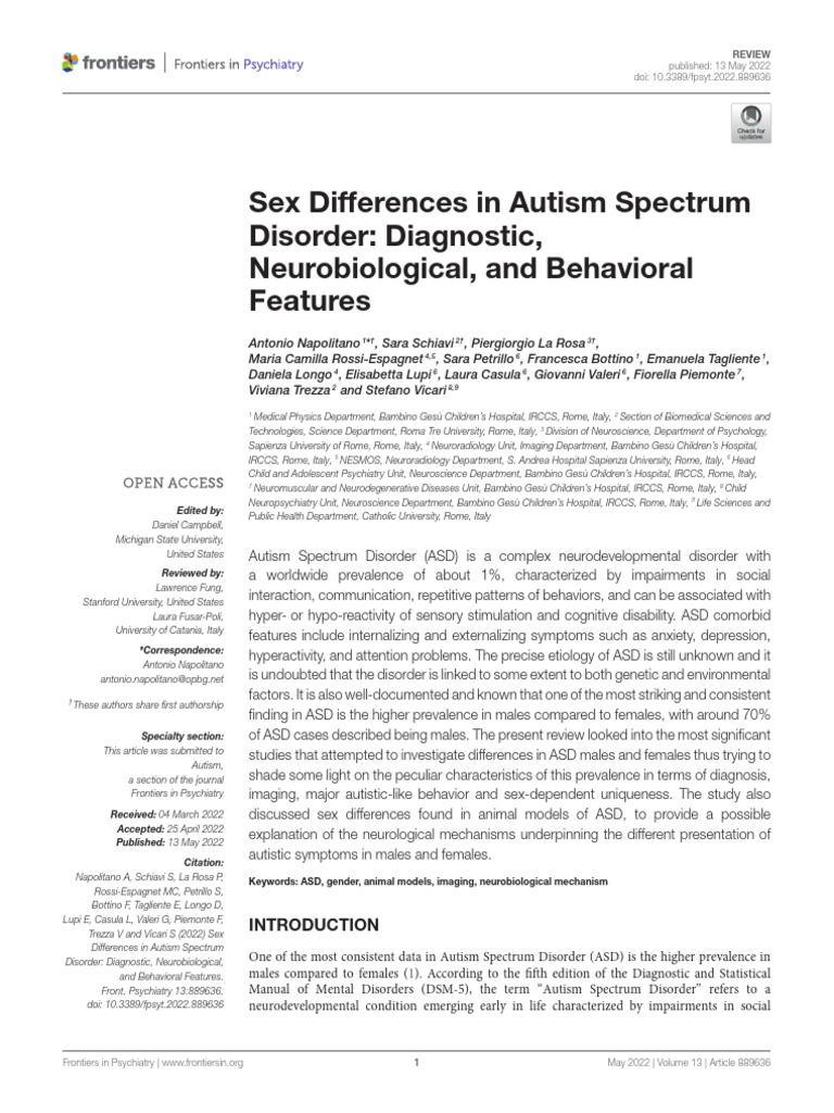 Sex Differences In Autism Spectrum Disorder Pdf Autism Spectrum