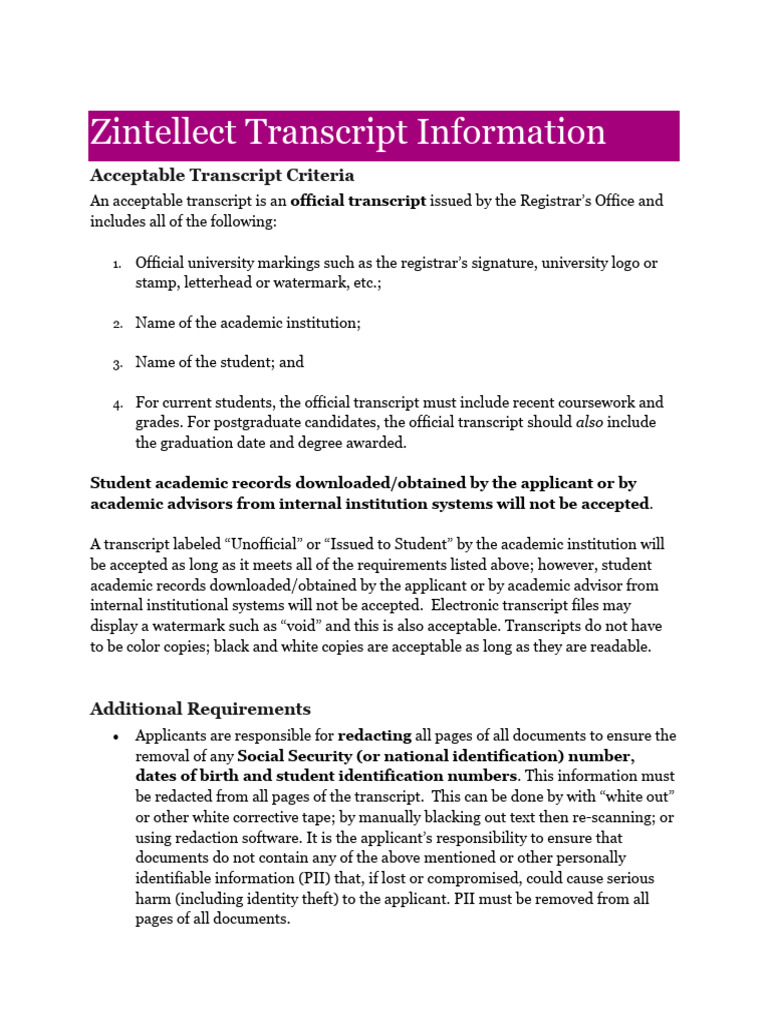 Zintellect Transcript Guidelines Pdf Computing Computer Security 5517