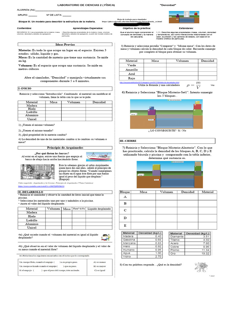 Laboratorio de densidad | PDF | Densidad | Volumen