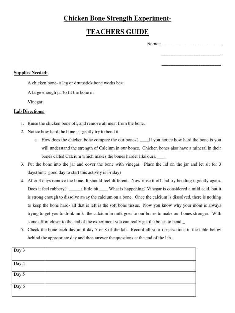 Lesson 2 Activity 6 Chickenboneexperimentteacherguide | PDF ...
