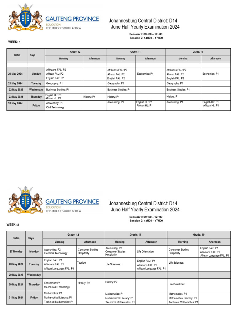 Grade 12 June Exam Timetable 2024 | PDF | Science