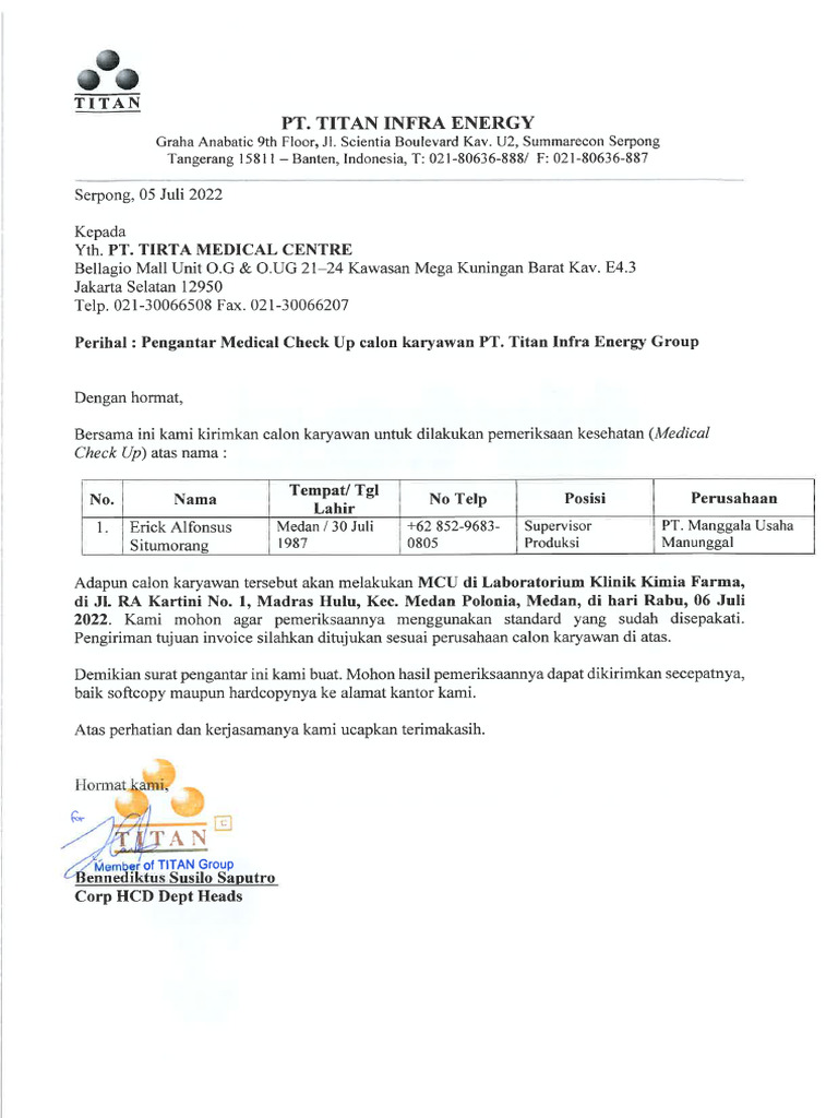 Surat Pengantar Mcu Spv Produksi Erick Alfonsus Situmorang Lab