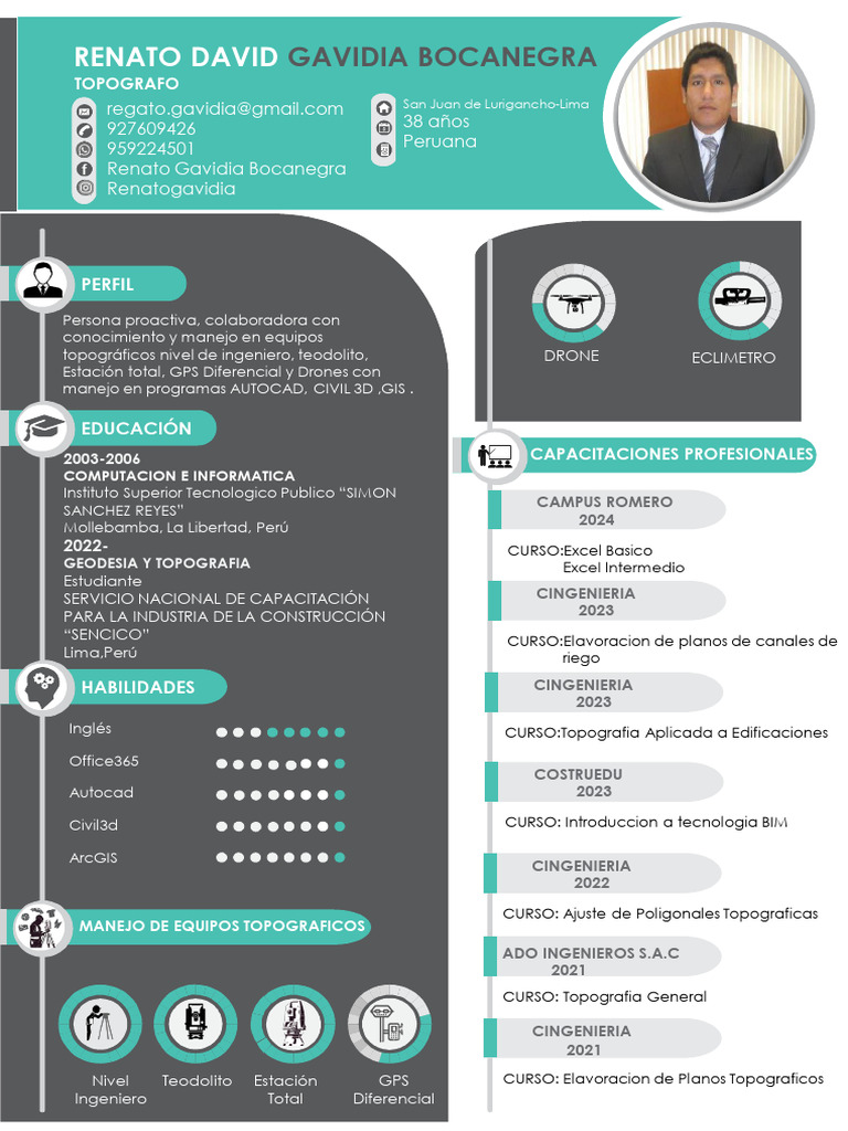 CV Topografo Renato Gavidia 2024 | PDF | Topografía | Science