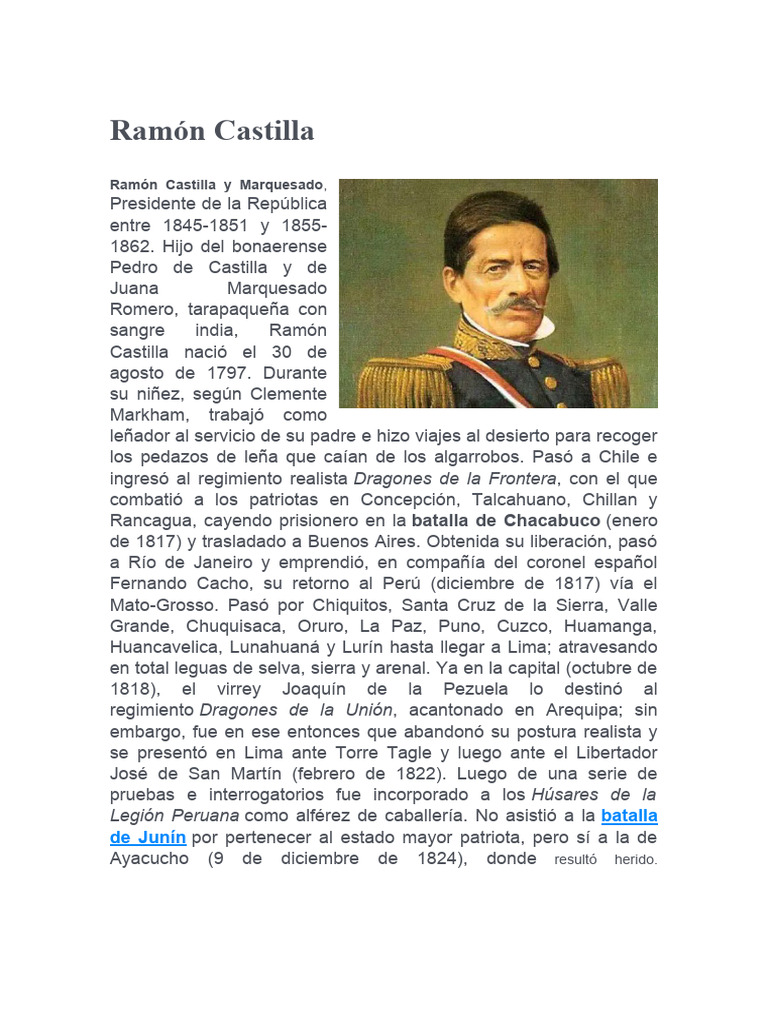 Biografía de Ramón Castilla, Presidente del Perú | PDF | Perú