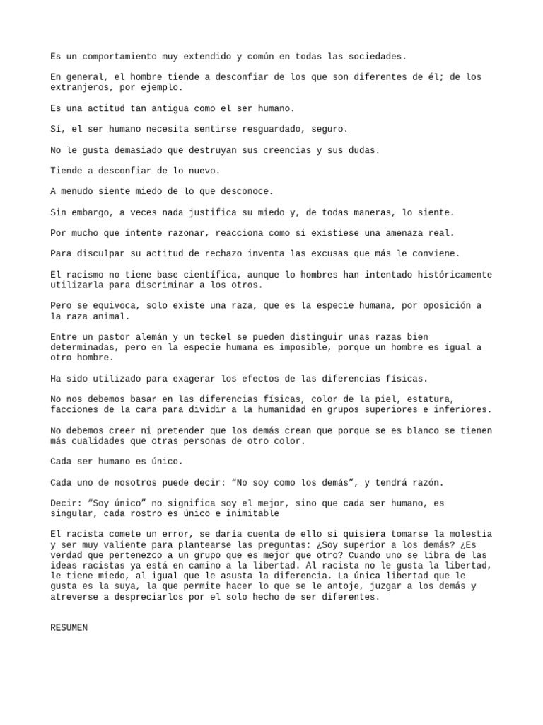 Resumen Sobre El Racismo. | PDF | Racismo | Discriminación y relaciones ...