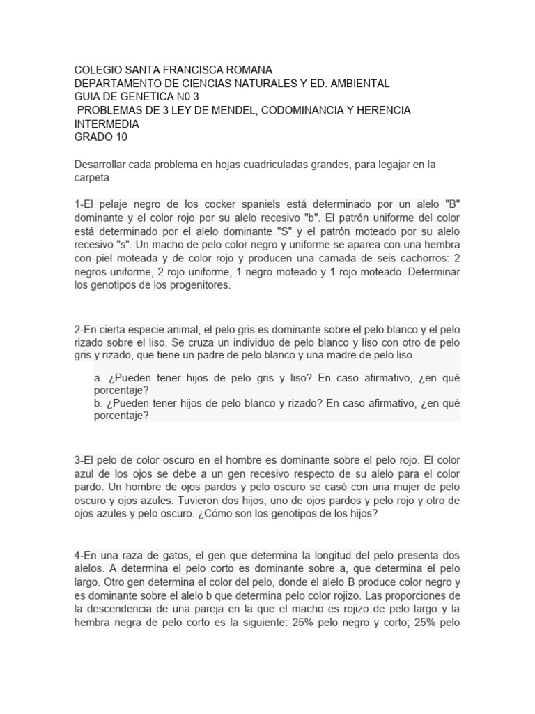 Guía Genética N0 3 Tercera Ley Codominancia y Herencia Intermedia | PDF ... Guía Genética N0 3 Tercera Ley Codominancia y Herencia Intermedia | PDF ...