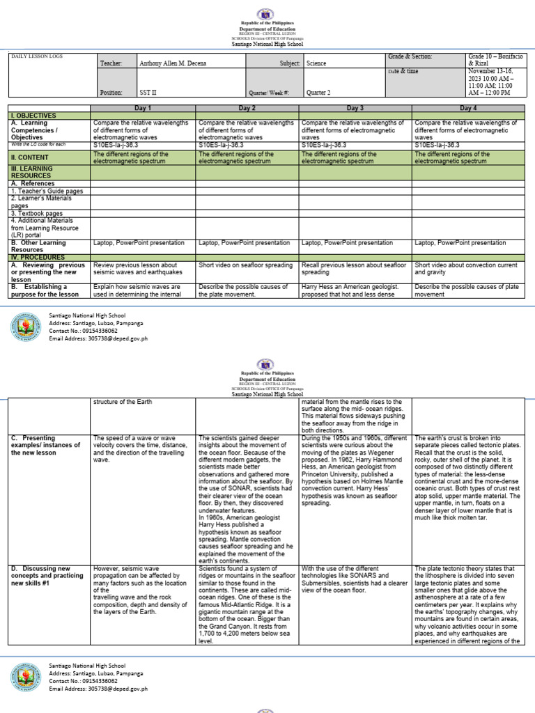 Science 10 DLL Q1W8 2022 2023 | PDF | Plate Tectonics | Nature