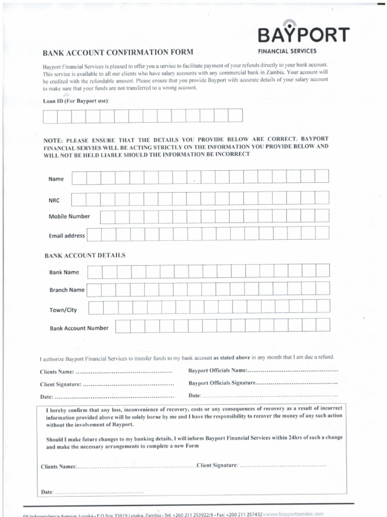 Bank Confirmation Form | PDF | Law