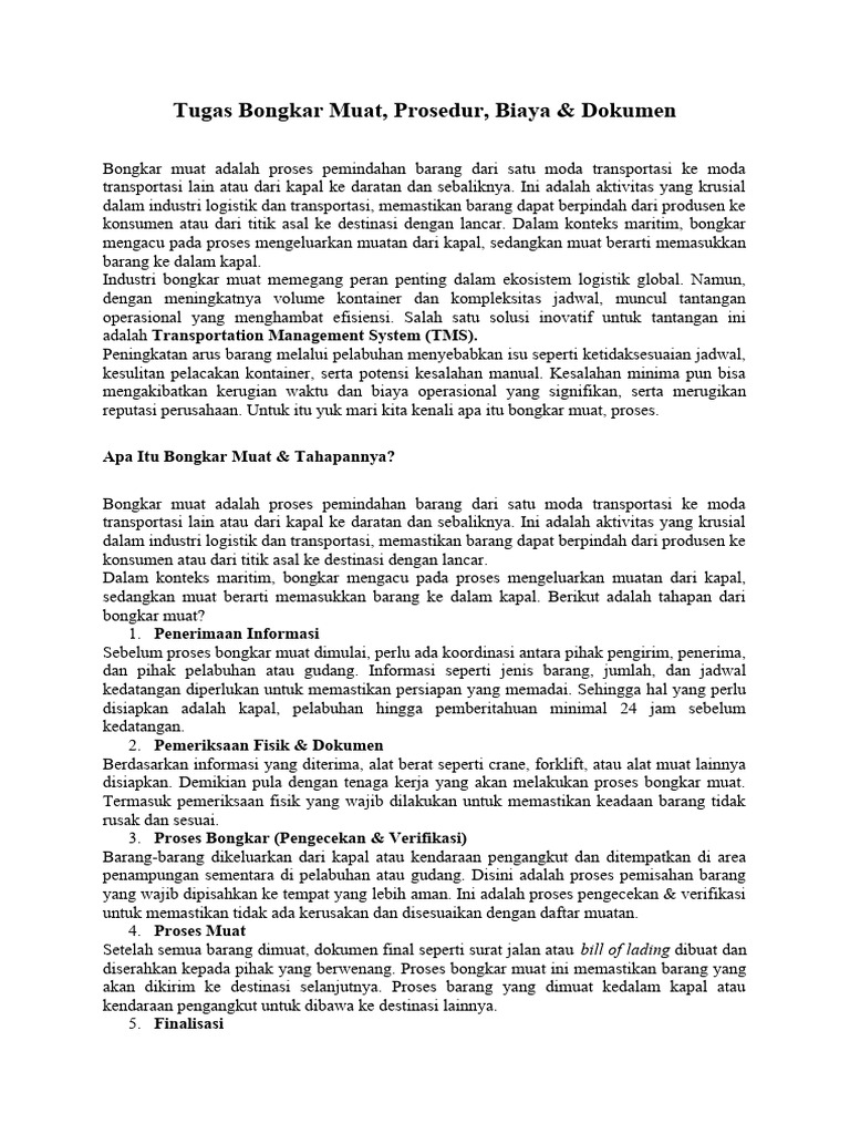 Bongkar Muat, Prosedur, Biaya & Dokumen | PDF | Bisnis