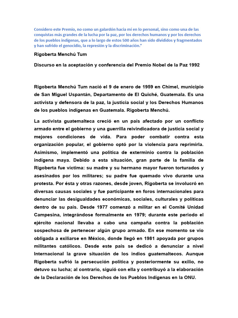 Rigoberta Menchú | PDF