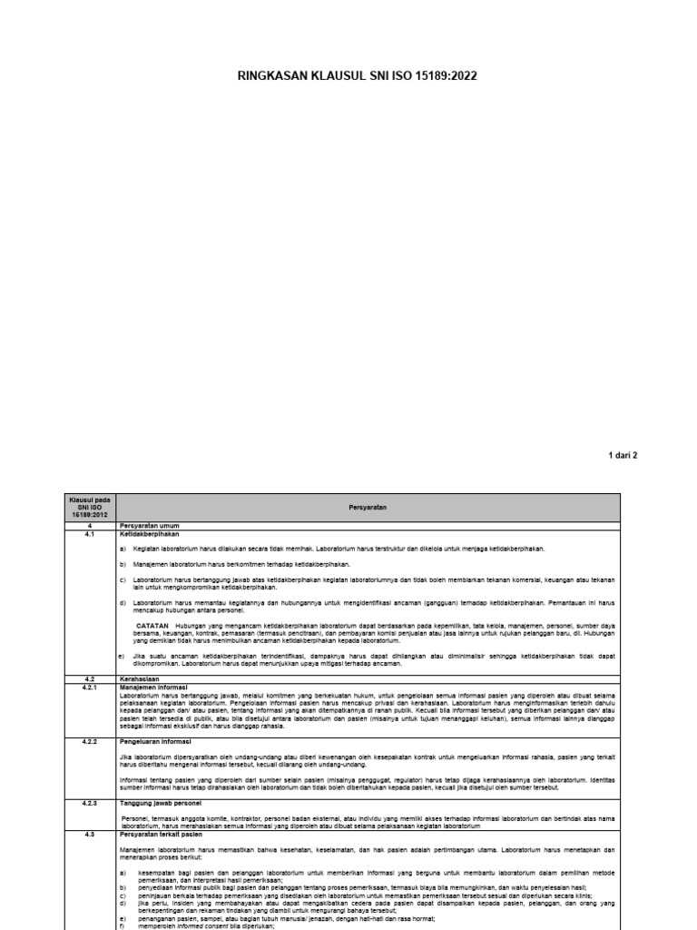 Ringkasan Klausul SNI ISO 15189 - 2022 | PDF | Pengembangan Diri | Kesehatan Holistik