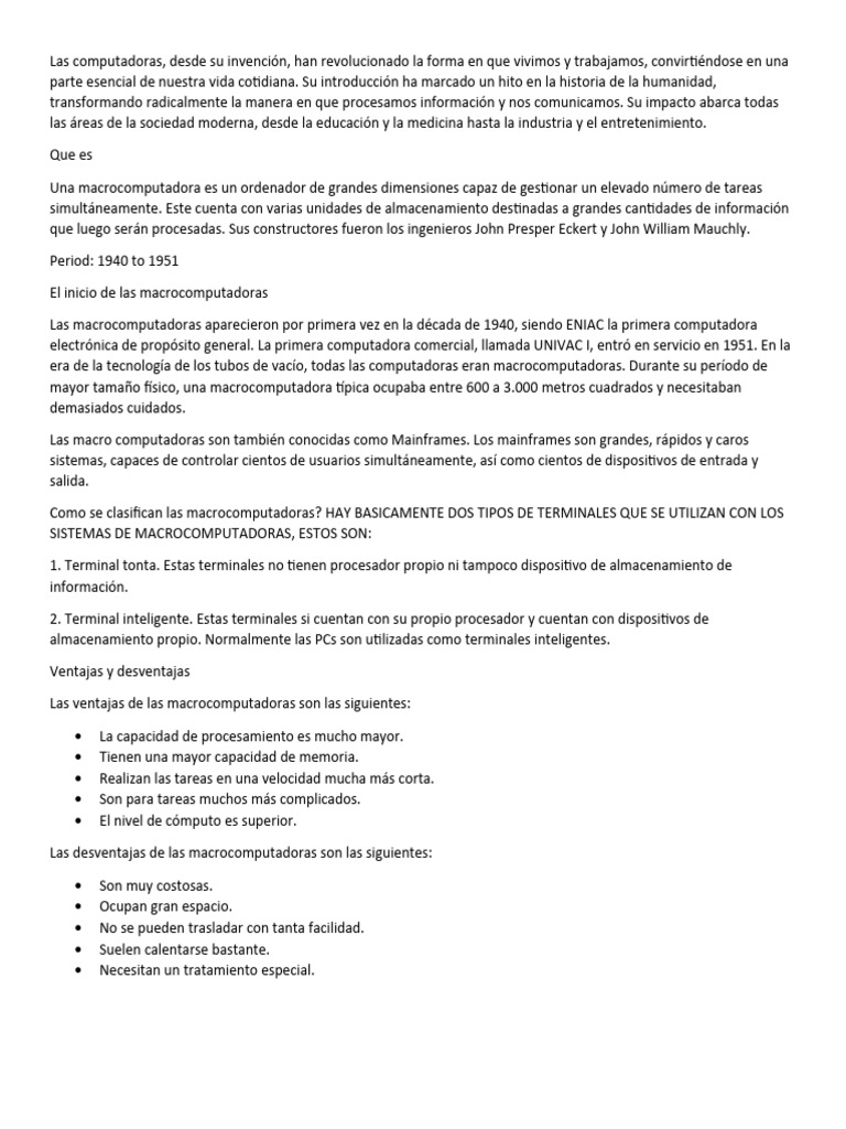Tipos De Computadoras Pdf Ordenador Portátil Microprocesador