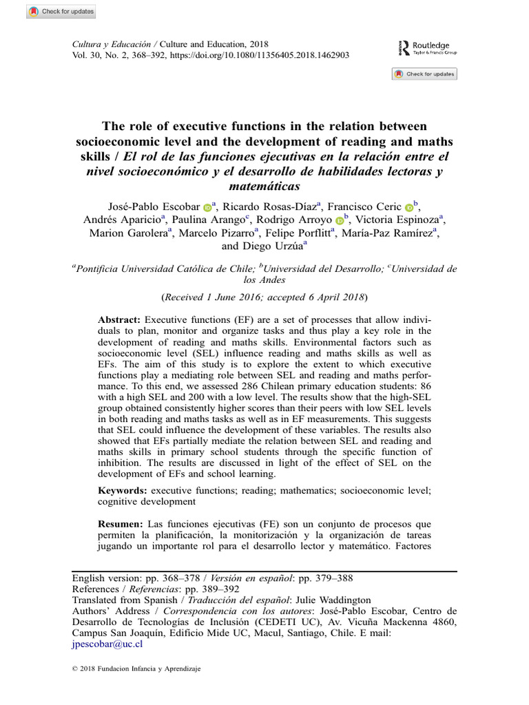 El Rol de Las Funciones Ejecutivas en La Relación Entre El | PDF | Working Memory | Executive ...