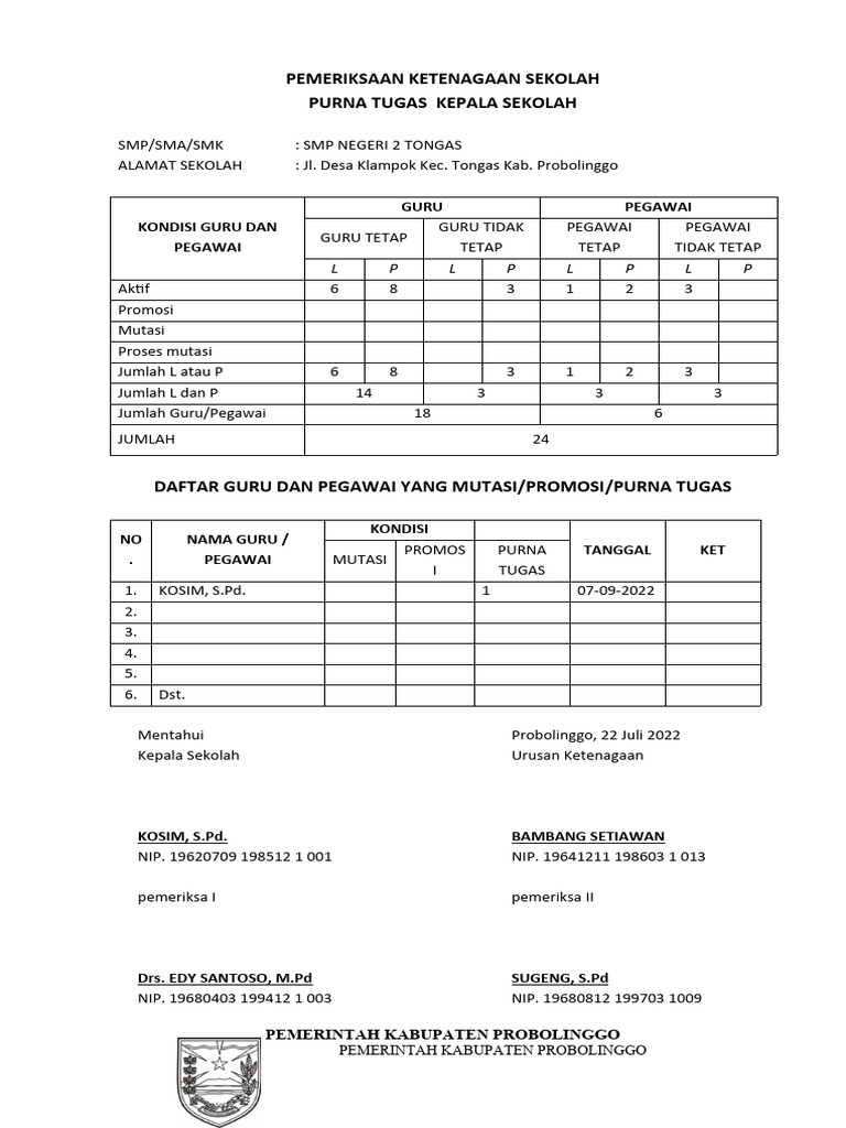 CONTOH Monev Bidang Ketenagaan | PDF
