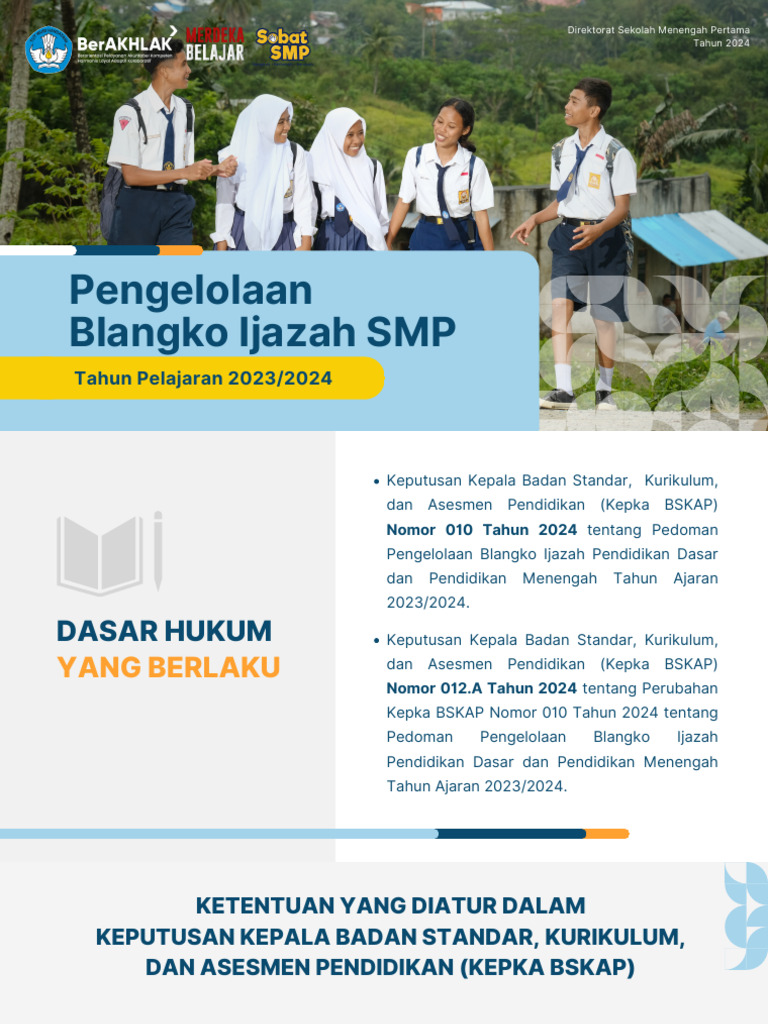 Materi Sosialisasi Blangko Ijazah SMP Tahun 2024 | PDF