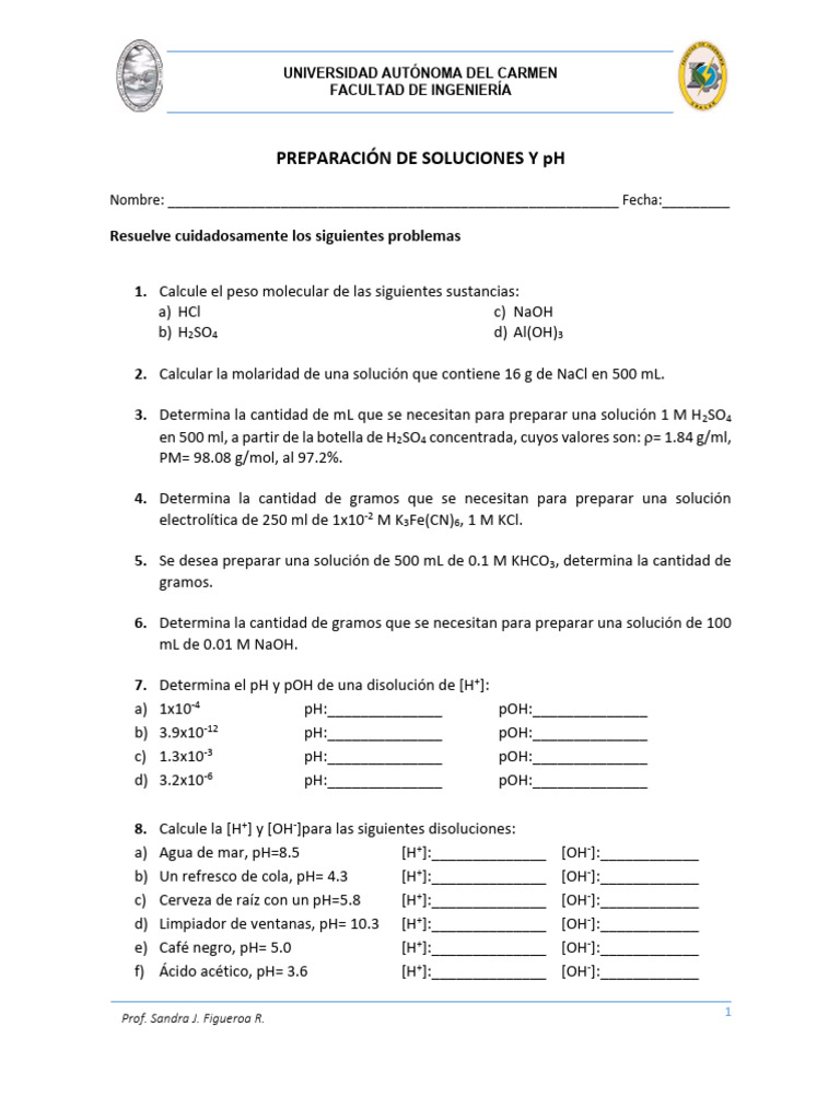 Ejercicios Soluciones y PH 2023 | PDF | Ph | Sustancias químicas