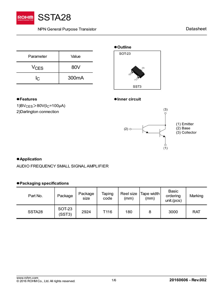SSTA28 Rohm | PDF | Bipolar Junction Transistor | Soldering
