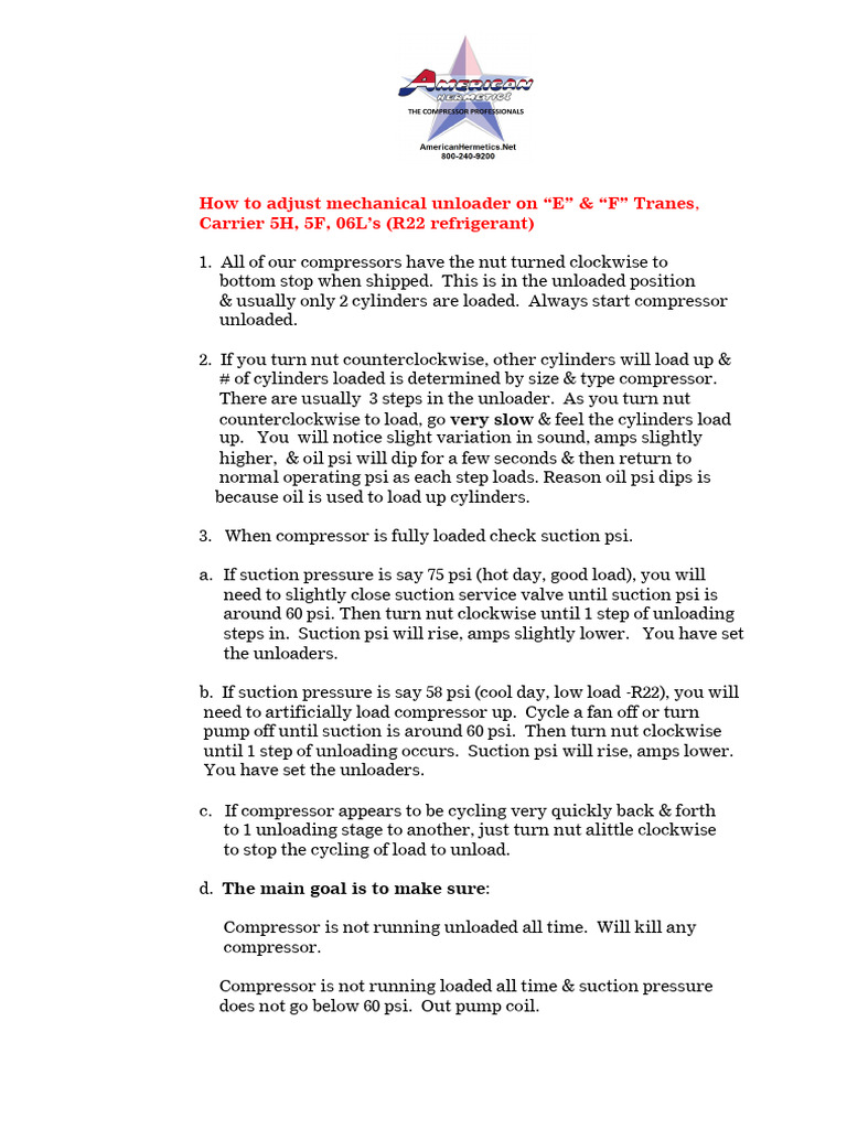 Adjusting Unloader on Trane & Carrier Compressors | PDF | Pump | Equipment