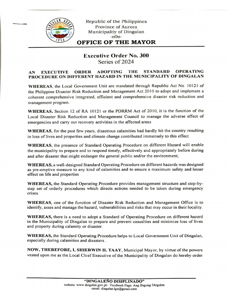 Eo No. 300 An Executive Order Adopting The Standard Operating Procedure ... Eo No. 300 An Executive Order Adopting The Standard Operating Procedure ...