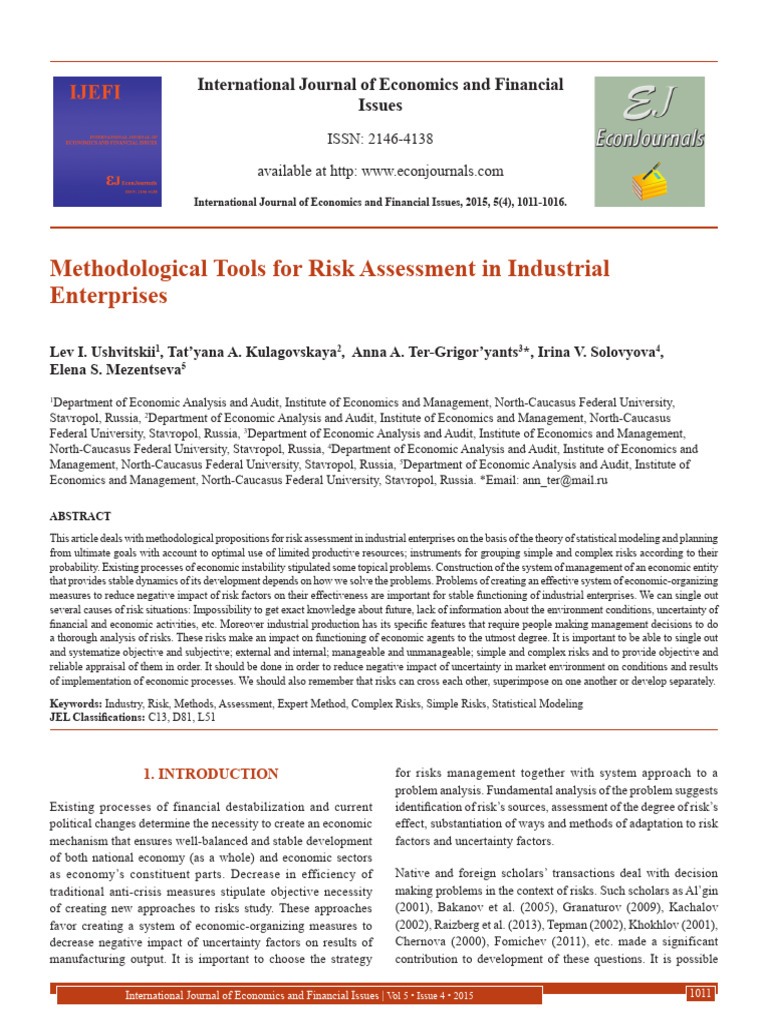 Methodological Tools For Risk Assessment in Indust | PDF | Risk | Risk ...