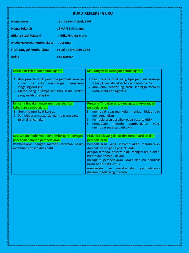 Refleksi Pembelajaran Fisika | PDF | Kesehatan Holistik | Sains ...