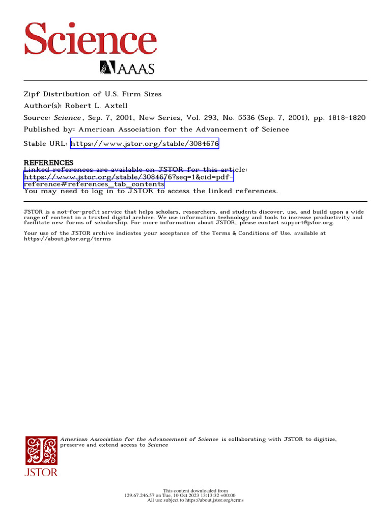 U.S. Firm Size Distribution Analysis | PDF | Viscosity | Statistical Theory