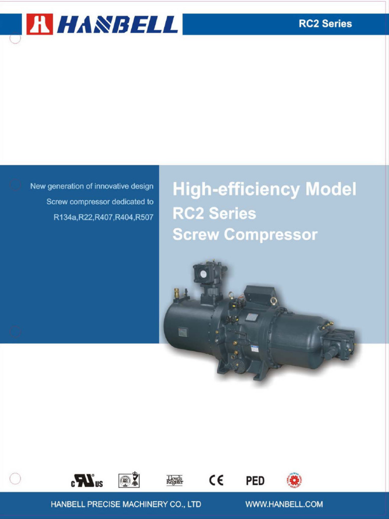 Hanbell Catalog Model RC2 Series Screw Compressor | PDF