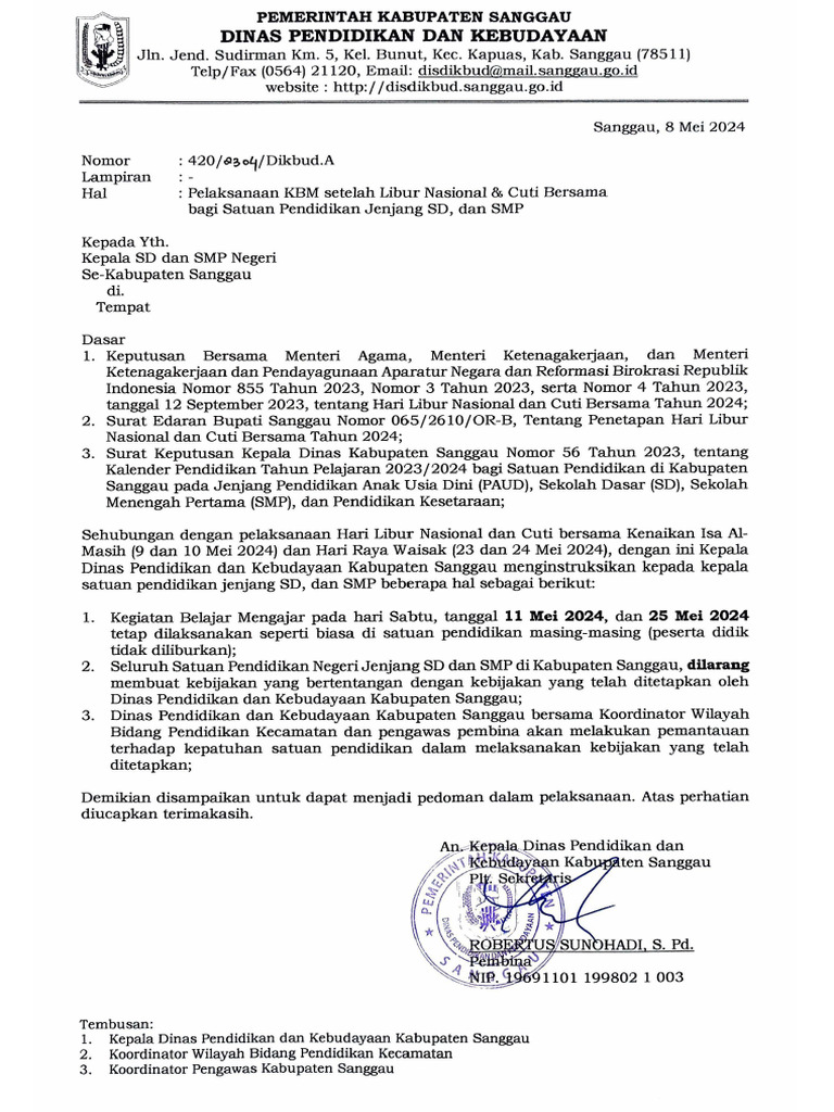 Surat Kadisdikbud TTG Pelaksanaan KBM Setelah Libur Nasional & Cuti ... Surat Kadisdikbud TTG Pelaksanaan KBM Setelah Libur Nasional & Cuti ...