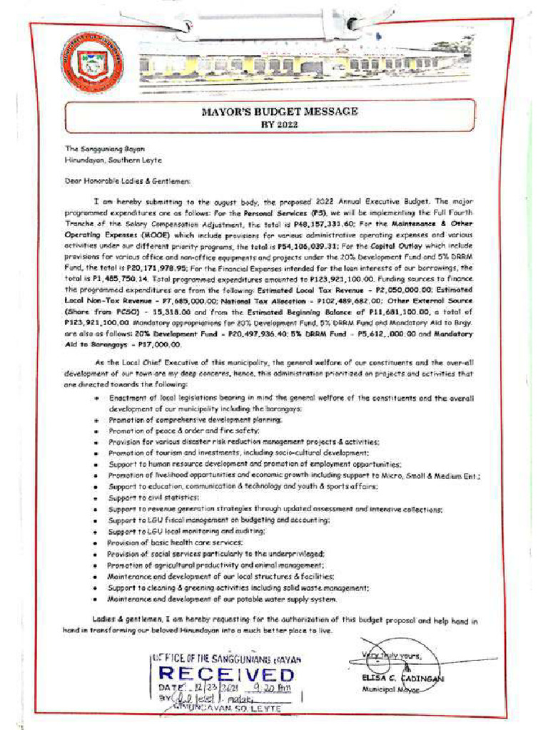 Annual Budget Hinundayan 2022 Signed - Compressed | PDF | Expense | Government Budget