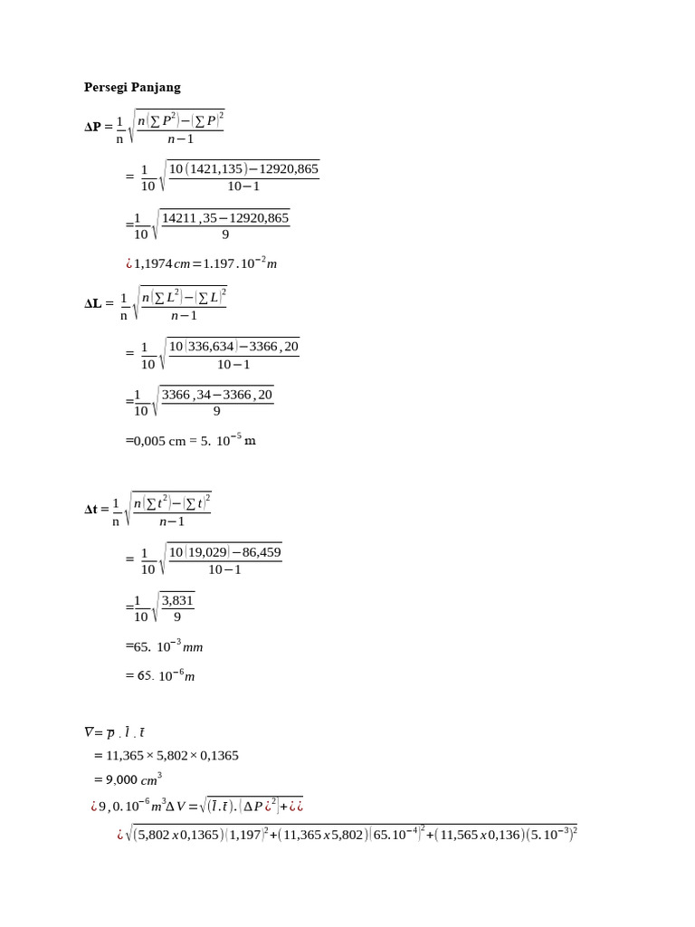 Statistical Calculations for Rectangular and Square Objects | PDF
