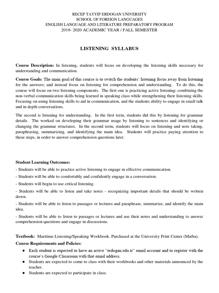 ELL Listening Syllabus | PDF | Reading Comprehension | Communication