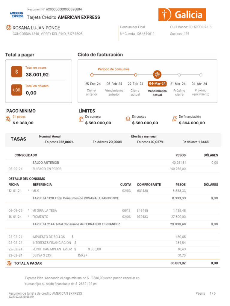 Resumen Tarjeta Crédito American Express | PDF | Tarjeta de crédito ...