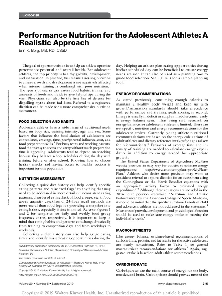 Performance Nutrition For The Adolescent Athlete A Realistic Approach ...