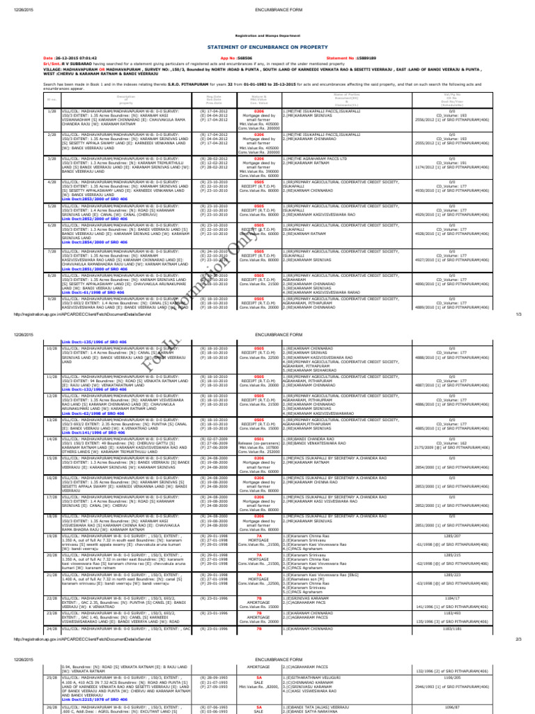 Encumbrance Statement for Madhavapuram | PDF | Property Law | Natural Resources Law