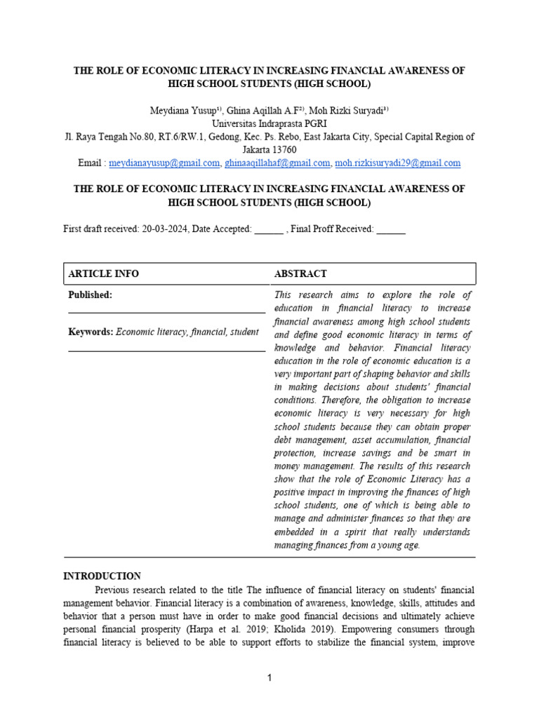 The Role of Economic Literacy in Increasing Financial Awareness | PDF ...