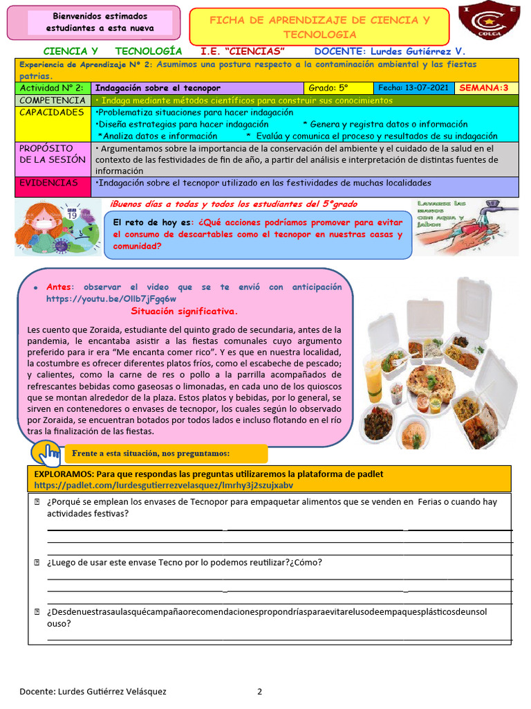 EDA 4 CyT 5° Act. 3 Semana 3 | PDF | Flotabilidad