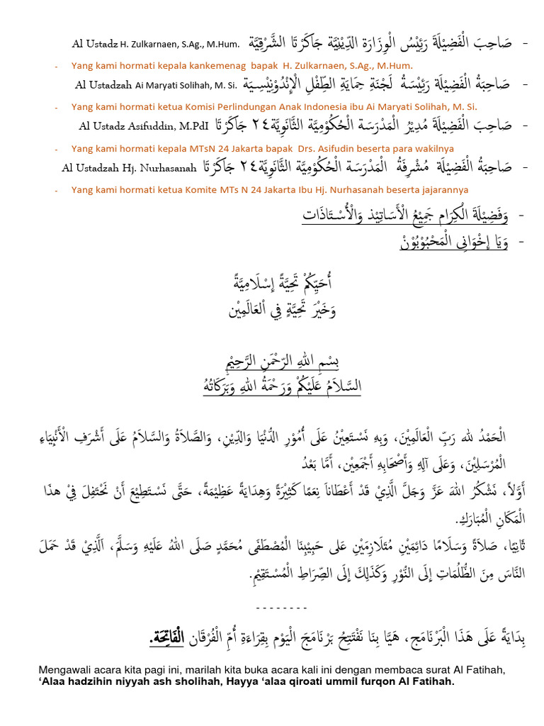 Acara Madrasah Ramah Anak 2023 | PDF