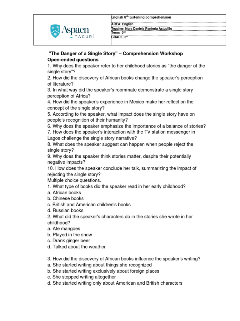 The Danger of A Single Story | PDF | Human Communication