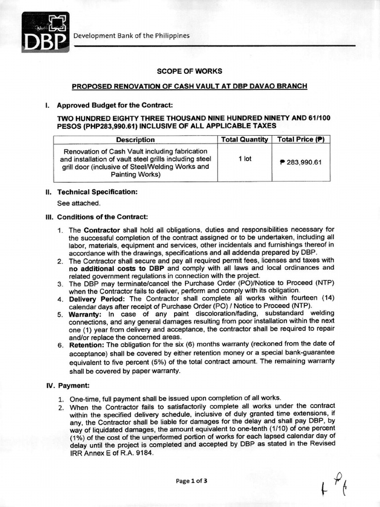 Scope of Works and Technical Specifications | PDF | General Contractor